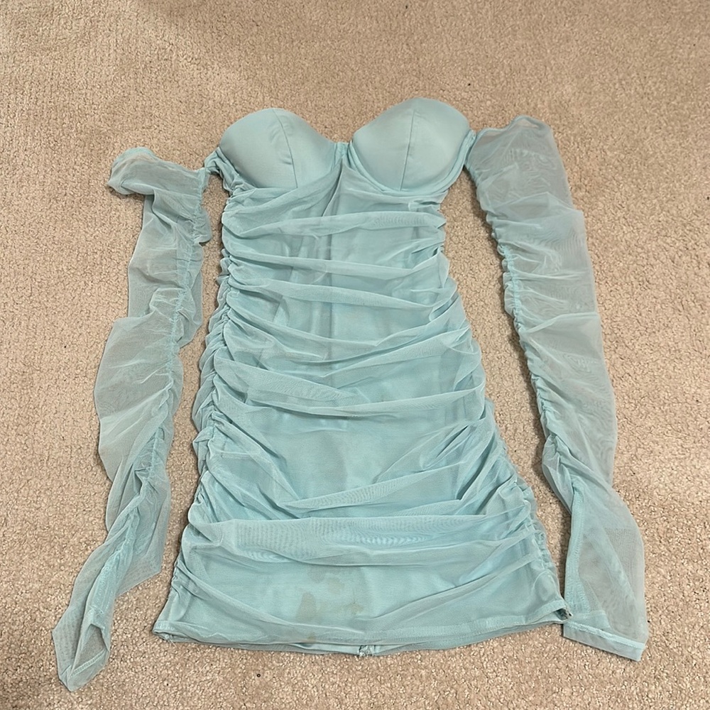 Mini Scrunched Off The Shoulder Dress - Gem